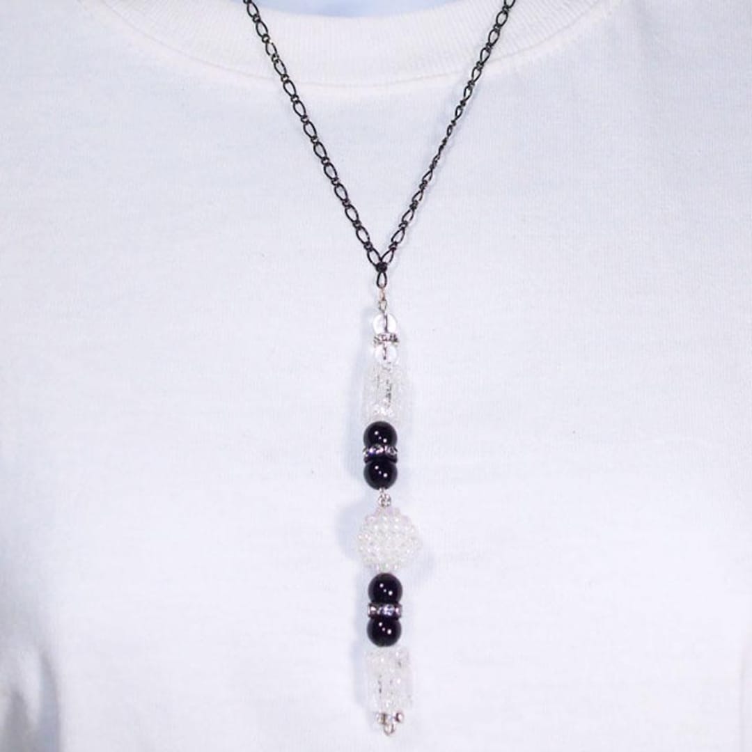 Taja, Lariat, Black & White "y" Beaded, Dangle ,chain, Necklace - Etsy