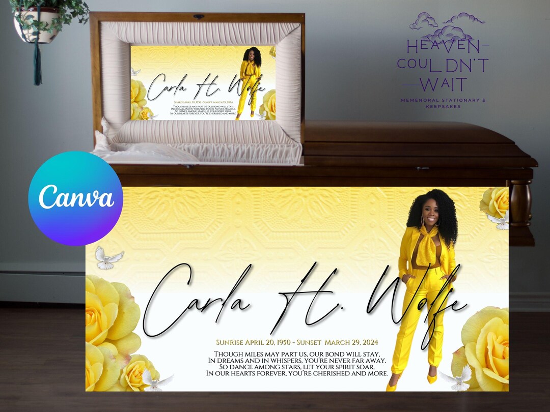 Yellow Roses Memorial Casket Panel Template: Editable Funeral Tribute ...
