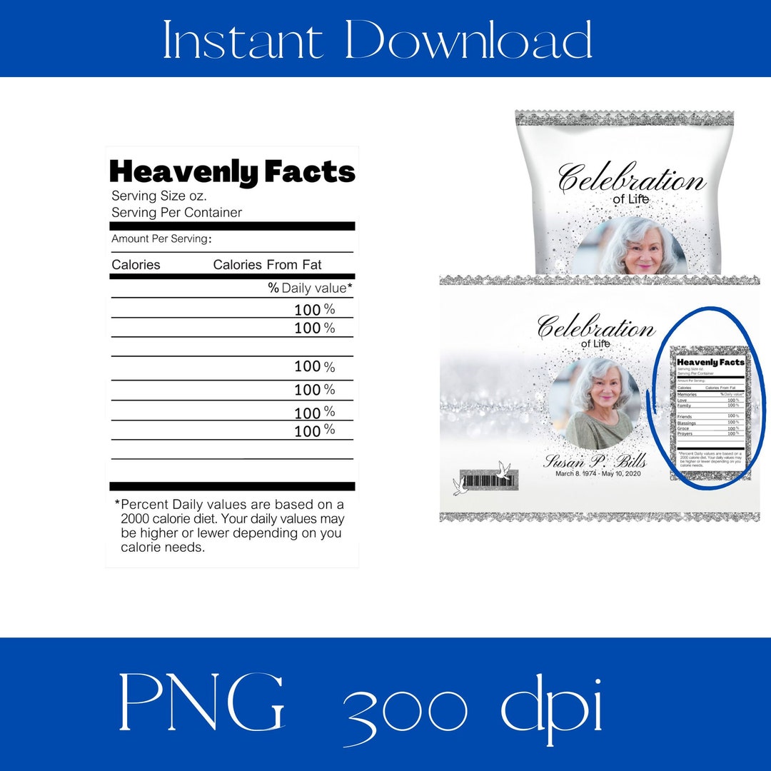 Memorial Chip Bag Template: Funeral Favor, Obituary (PNG, Instant ...