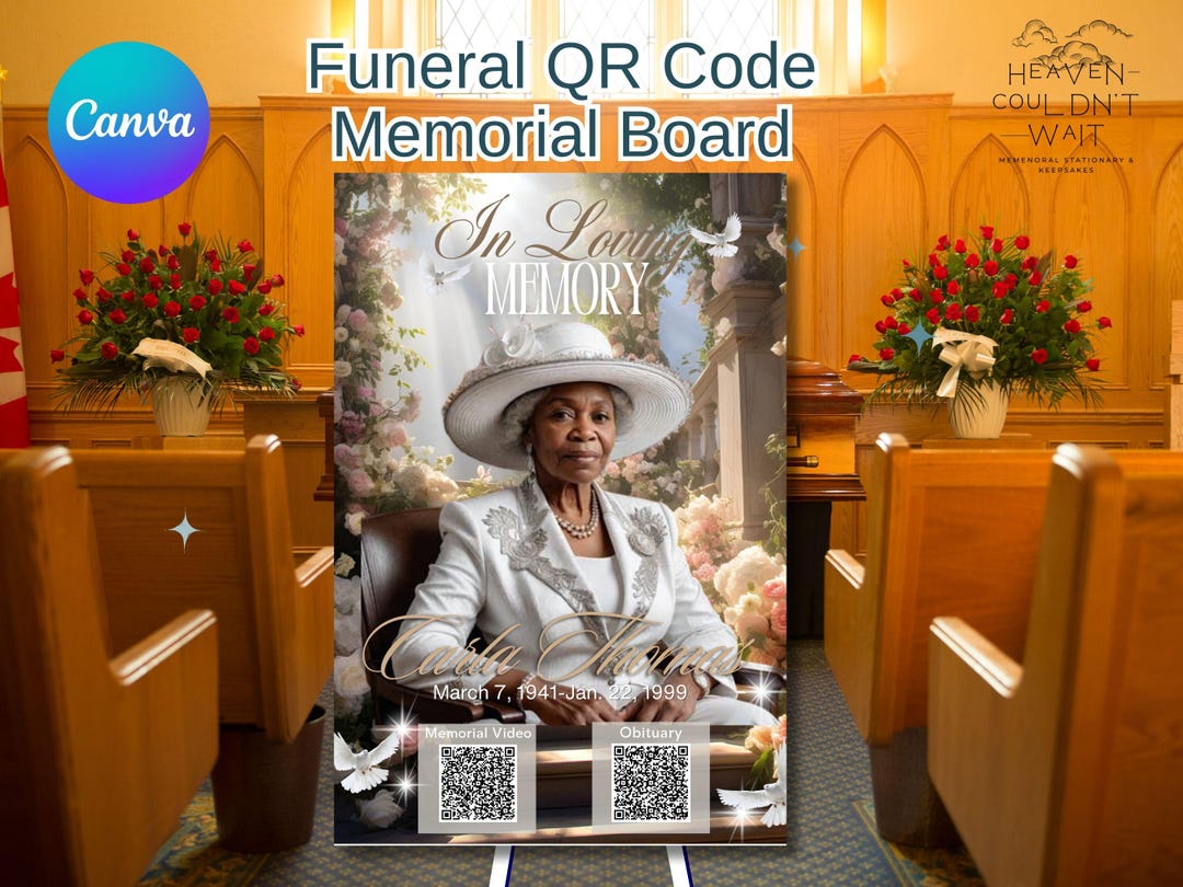 Memorial Welcome Sign: Editable Funeral Tribute Board With QR Code ...