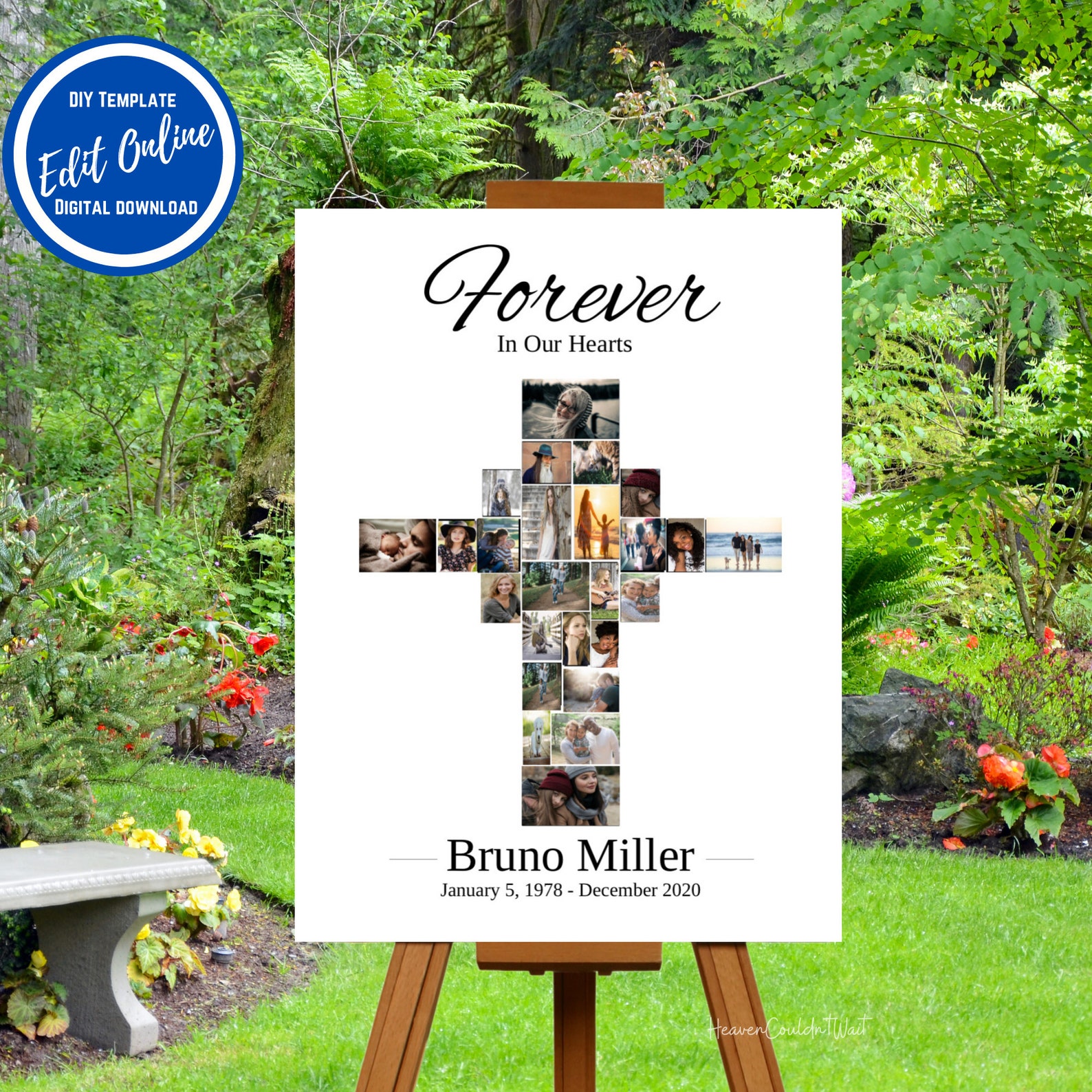 Cross Memorial Sign, Celebration of Life Welcome Picture, Funeral ...