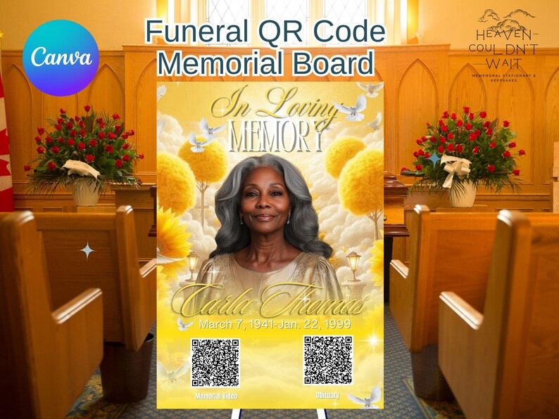 Sunflower Memorial Welcome Sign With QR Code (digital Canva Template ...