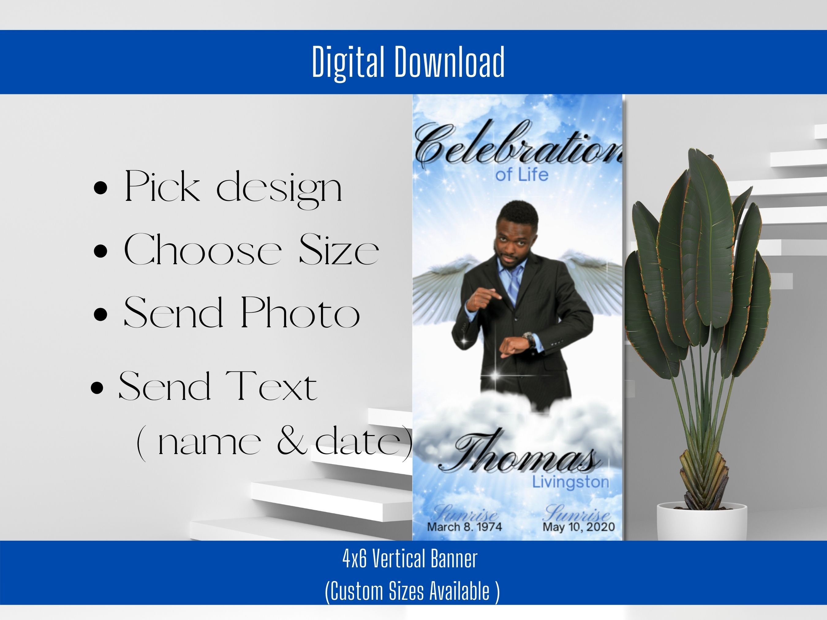 Heaven Wings Funeral Backdrop Design, Memorial Photo, Celebration of ...