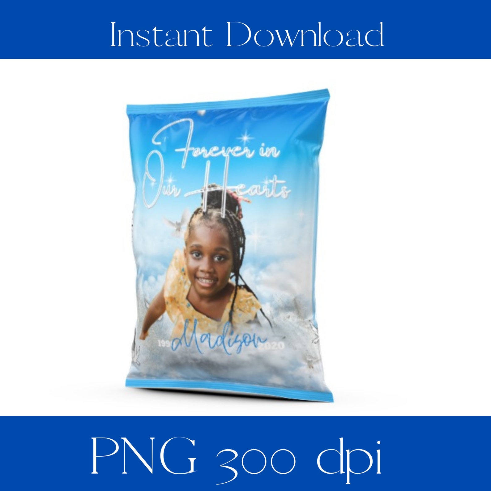 Funeral Chip Bag, Obituary Chip Bag, Blue Clouds Funeral Chip Bag in ...