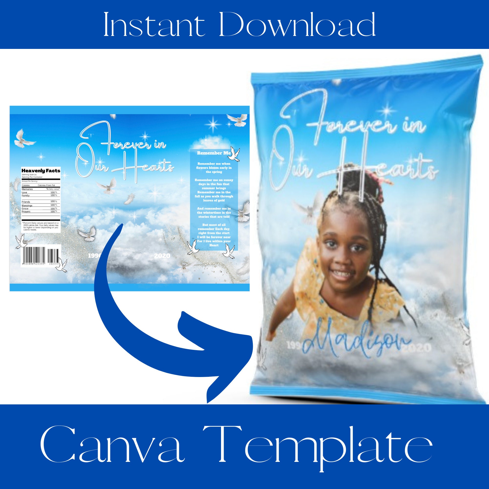 Funeral Chip Bag, Obituary Chip Bag, Blue Clouds Funeral Chip Bag in ...