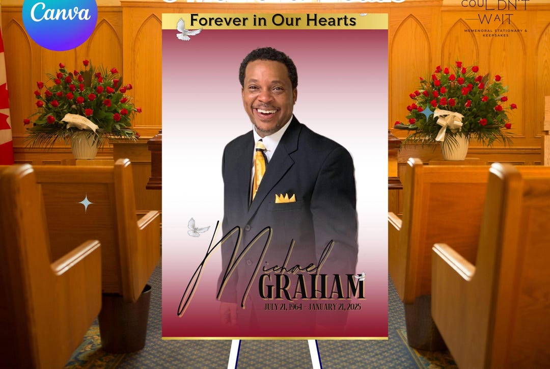 Mens 20x30 Digital Obituary With QR Code Memorial Welcome Sign Canva ...