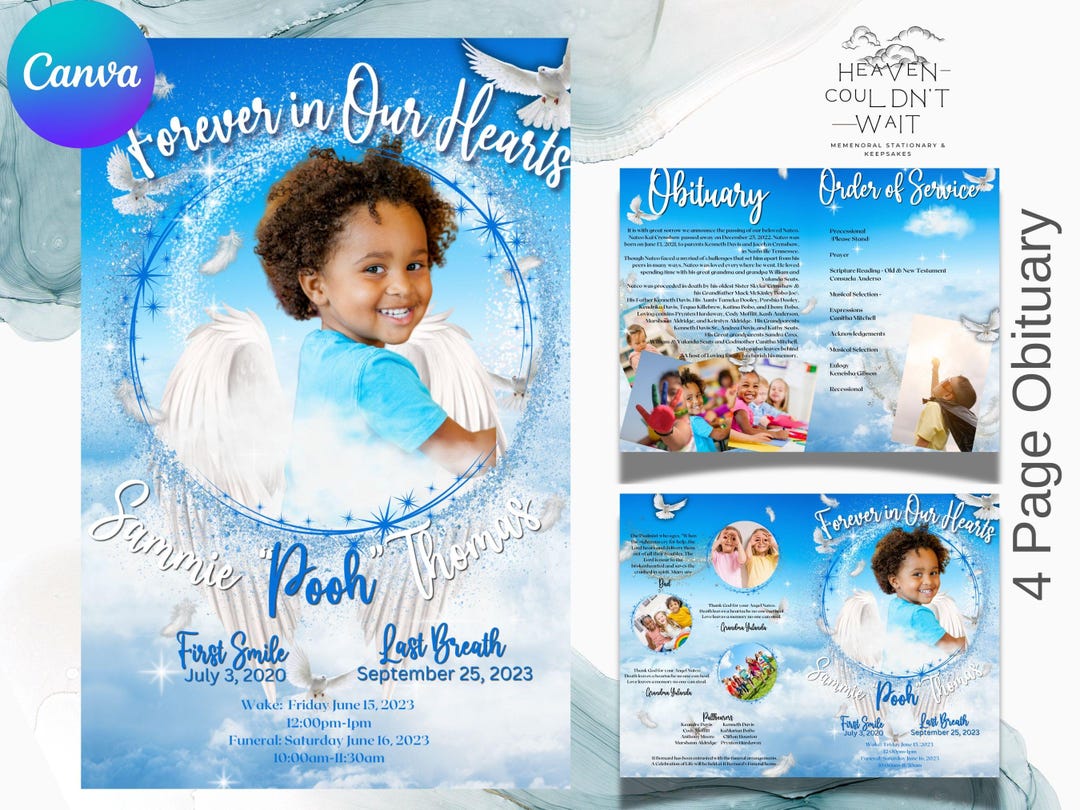 Kids Funeral Program Template Canva Child Obituary Template Celebration ...