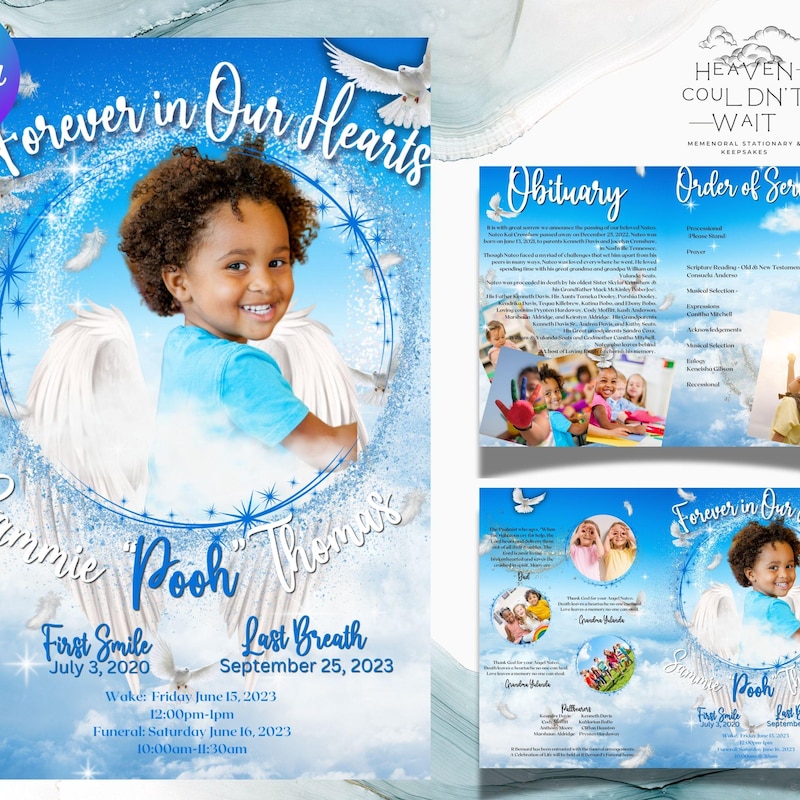 Blue Obituary Template - Etsy