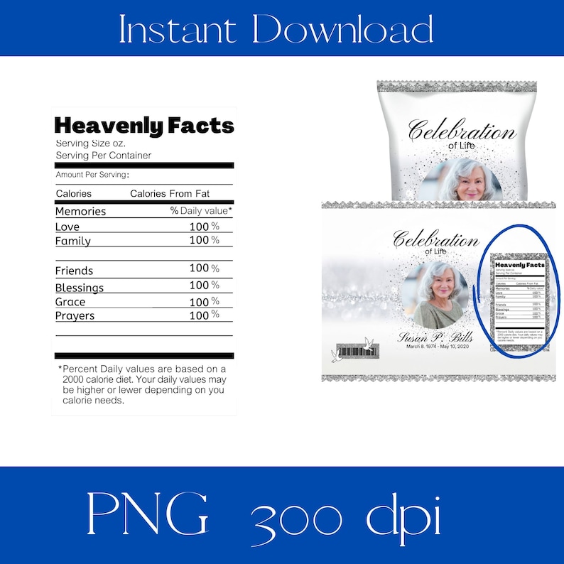 Heavenly Facts/nutrition Facts Funeral Chip Bag, Obituary, Funeral DIY ...
