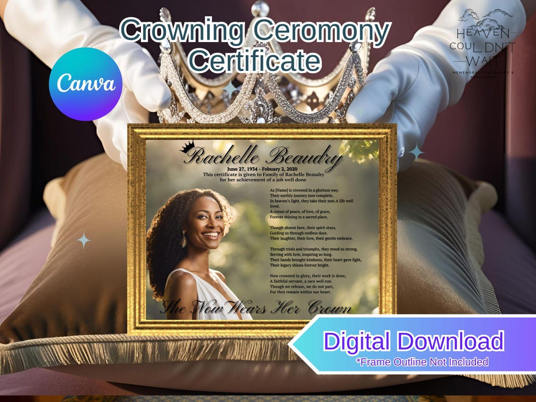 Custom Memorial Crowning Ceremony Certificate: Editable Funeral Tribute ...