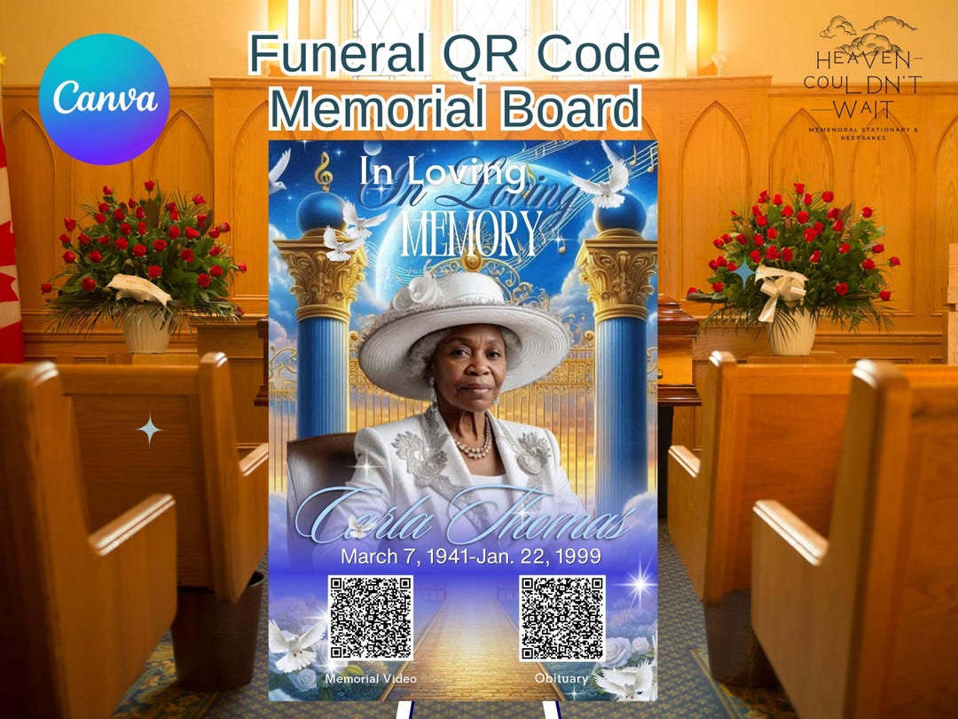 Blue 20x30 Digital Obituary With QR Code Memorial Welcome Sign Canva ...