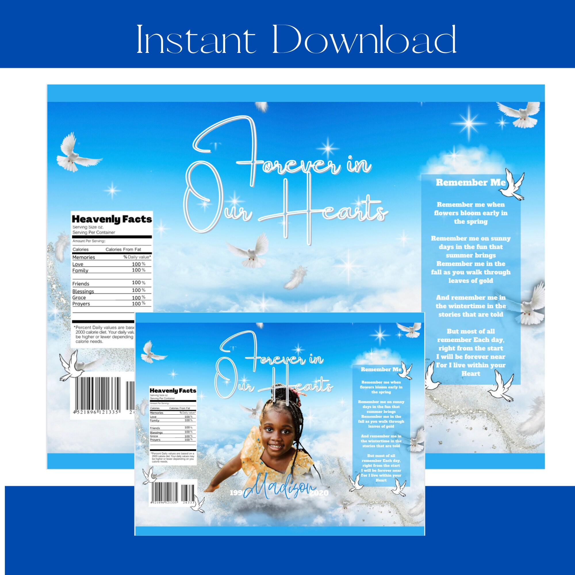 Funeral Chip Bag, Obituary Chip Bag, Blue Clouds Funeral Chip Bag in ...