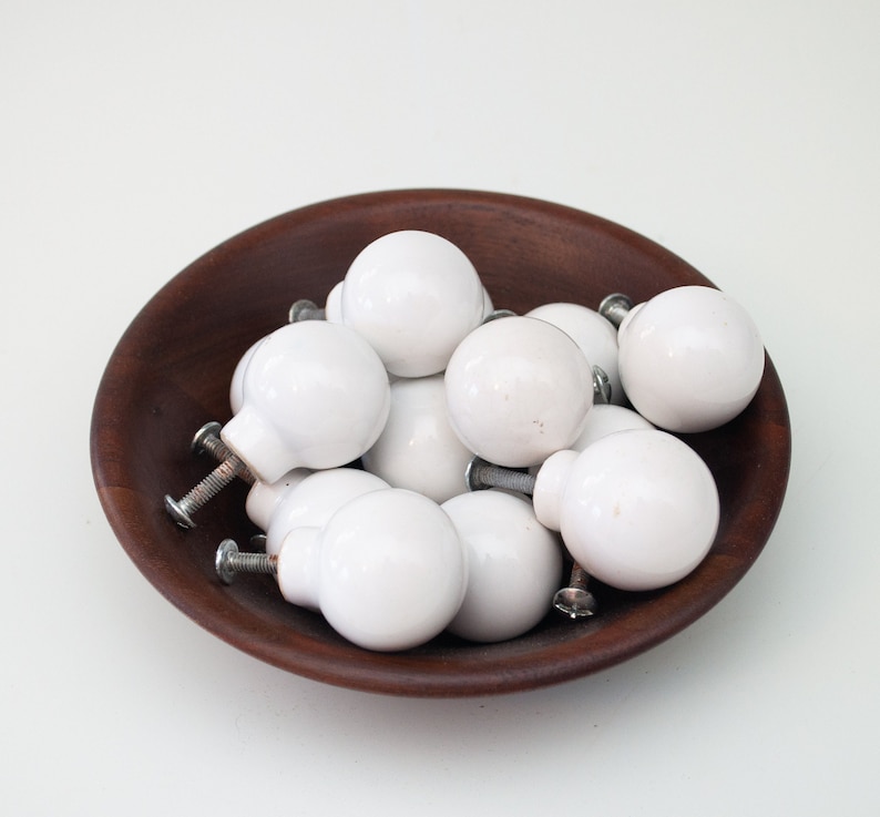 Vintage Cabinet Knobs, White Ceramic Round Ball Knob, Drawer Pulls ...