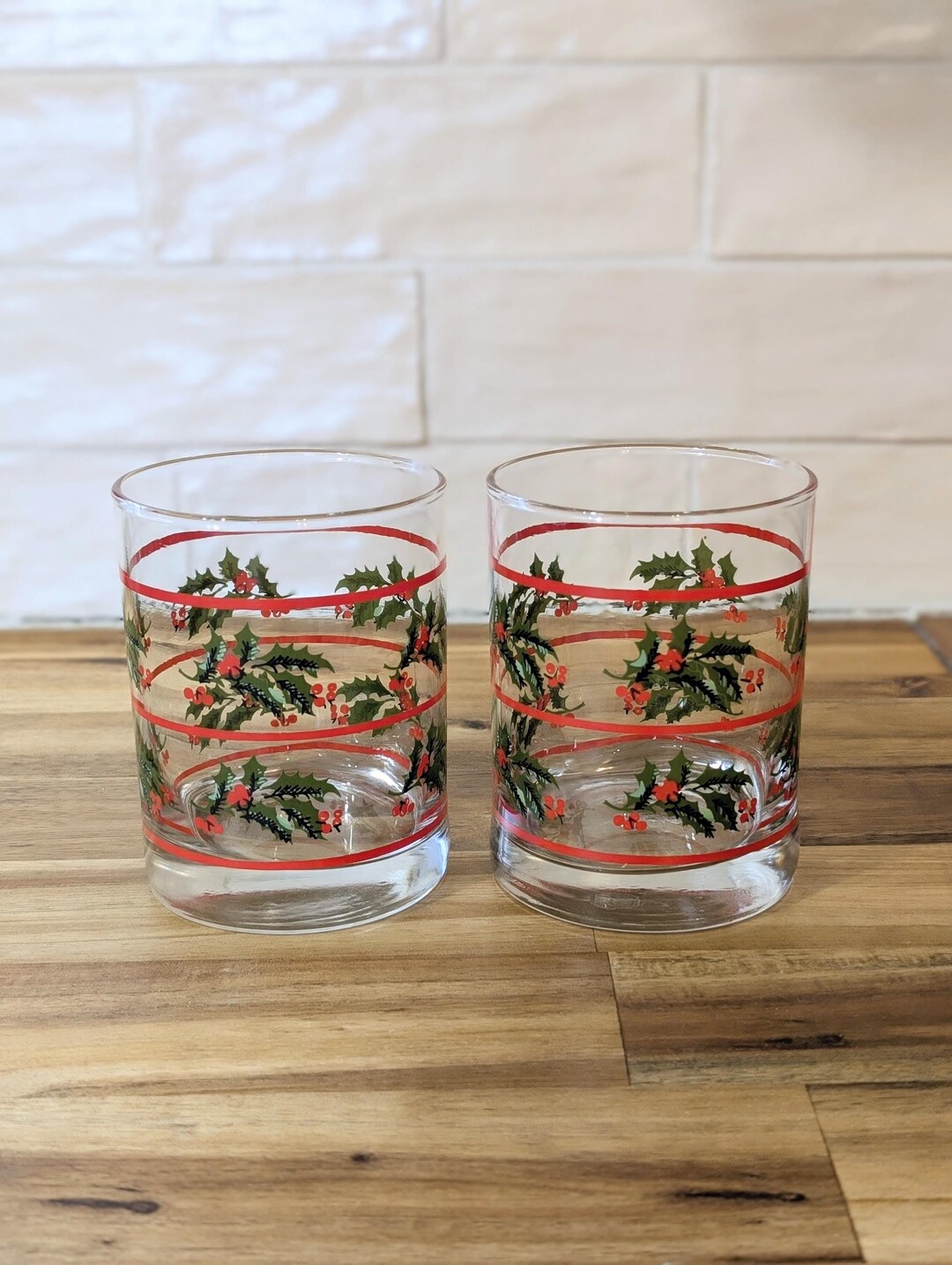 Pair Vintage Christmas Glasses, Drinking Glasses, Cocktail Glasses ...