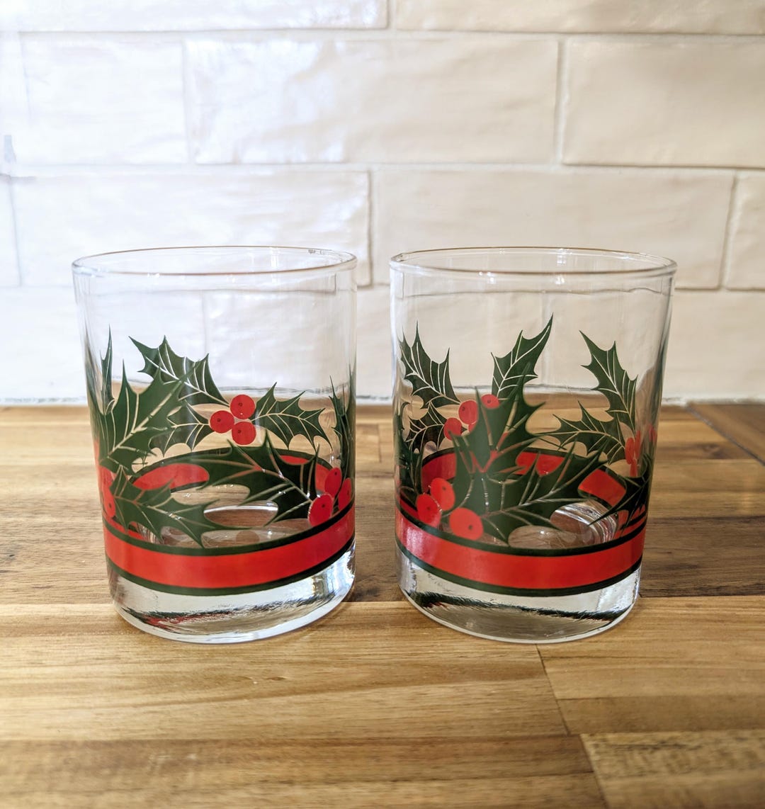 Pair Vintage Christmas Glasses, Drinking Glasses, Cocktail Glasses ...