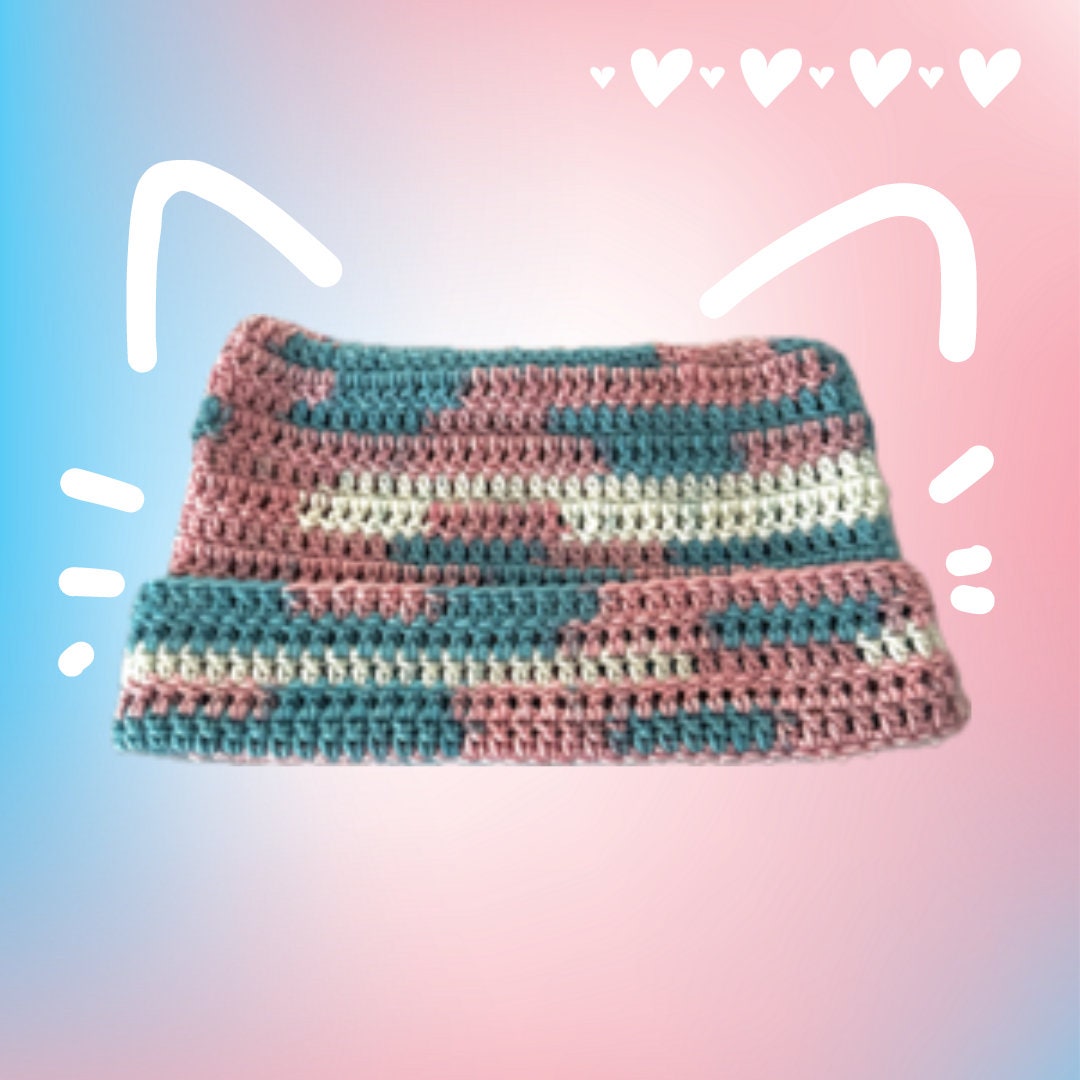 Oversized Crochet Trans Cat Beanie - Etsy
