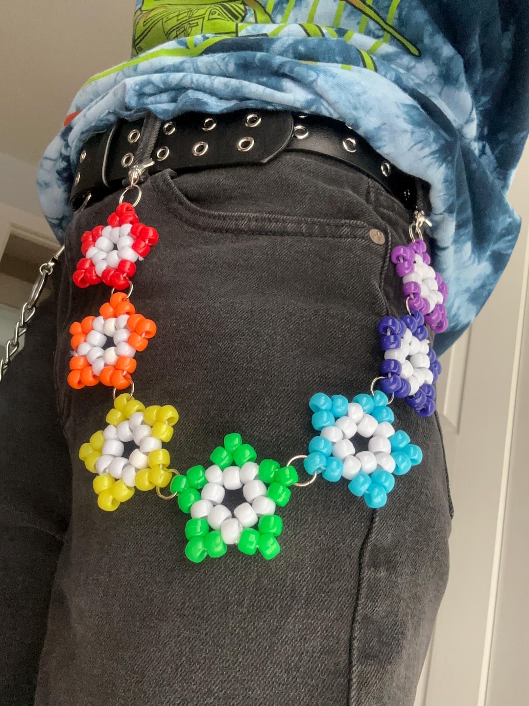 Rainbow Kandi White Star Belt Chain - Etsy