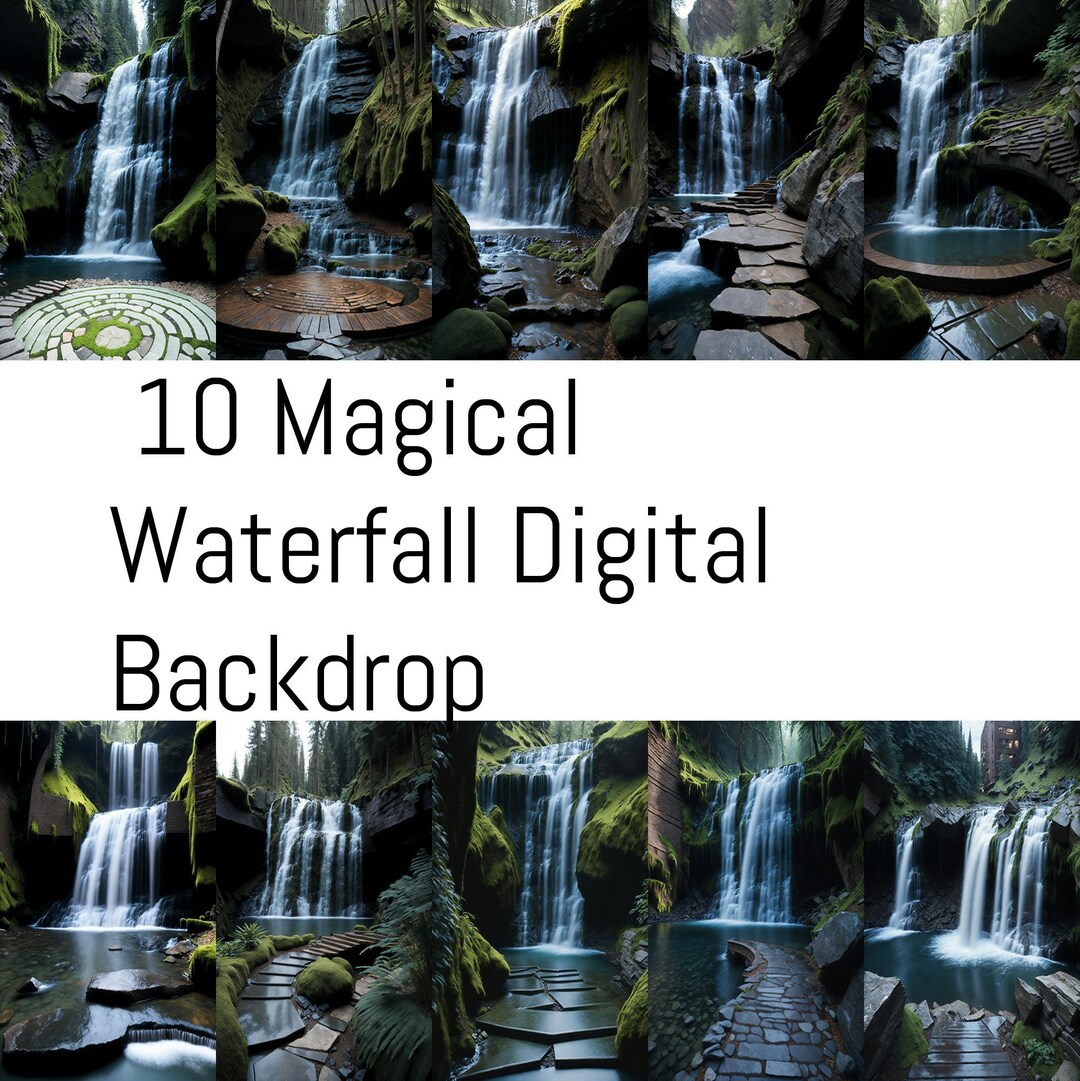 10 Enchanting Waterfall Digital Backdrop, Nature Backdrops, Scenic ...