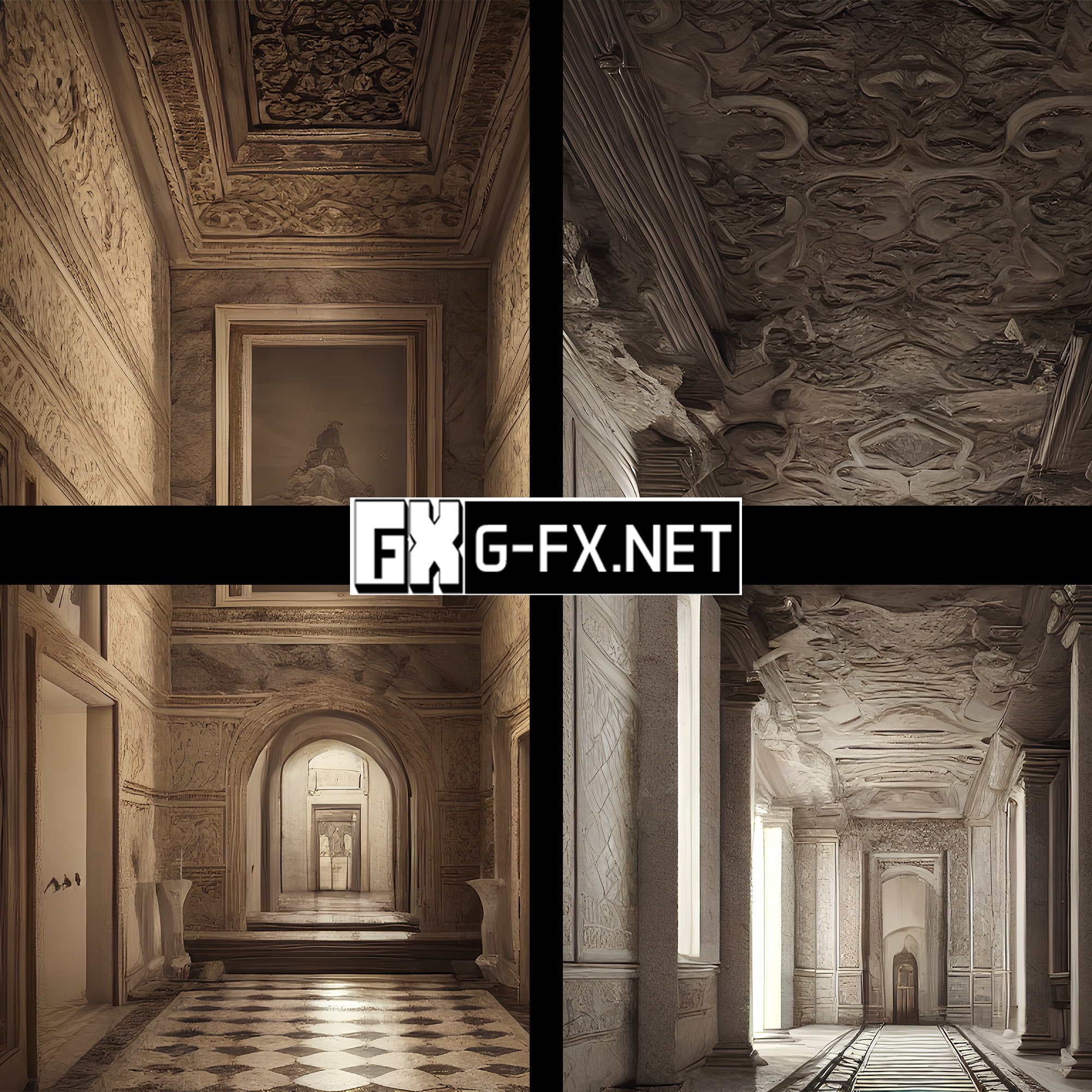 10 Castle Corridor Digital Backgrounds, Empty Castle Corridor Backdrop ...