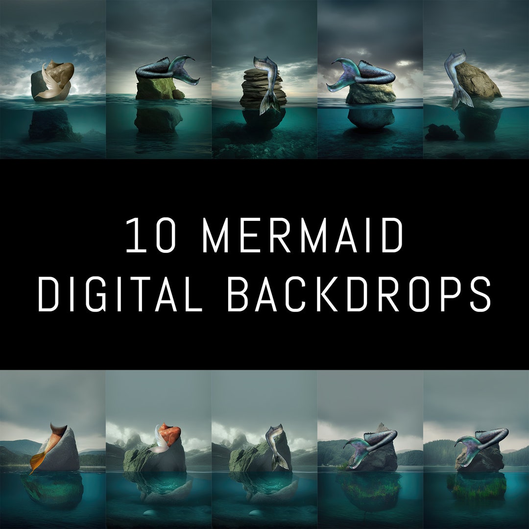 10 Mermaid Digital Backdrop - Mermaid Rock in Ocean - Rock in Ocean ...
