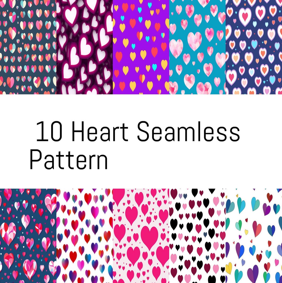 10 Heart Seamless Pattern Valentine's Day Love Romantic Red Hearts Pink ...