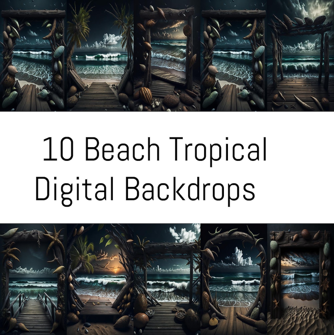10 Beach Tropical Digital Backdrops, Ocean Paradise Photo Backgrounds ...
