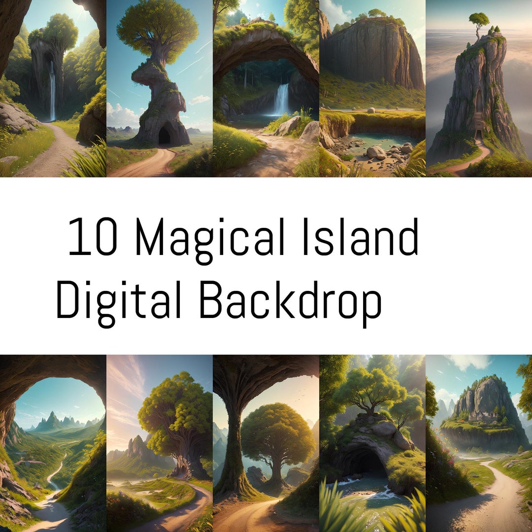10 Magical Island Digital Backdrop - Stunning Tropical Beach Landscape ...