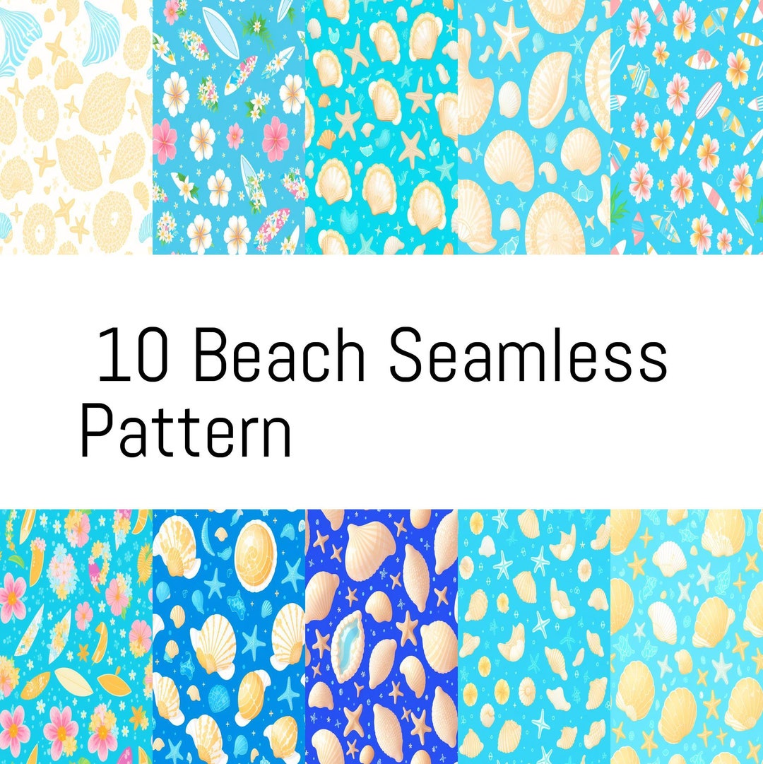 10 Beach Seamless Pattern Seashell Tropical Seamless Pattern Palm Trees ...