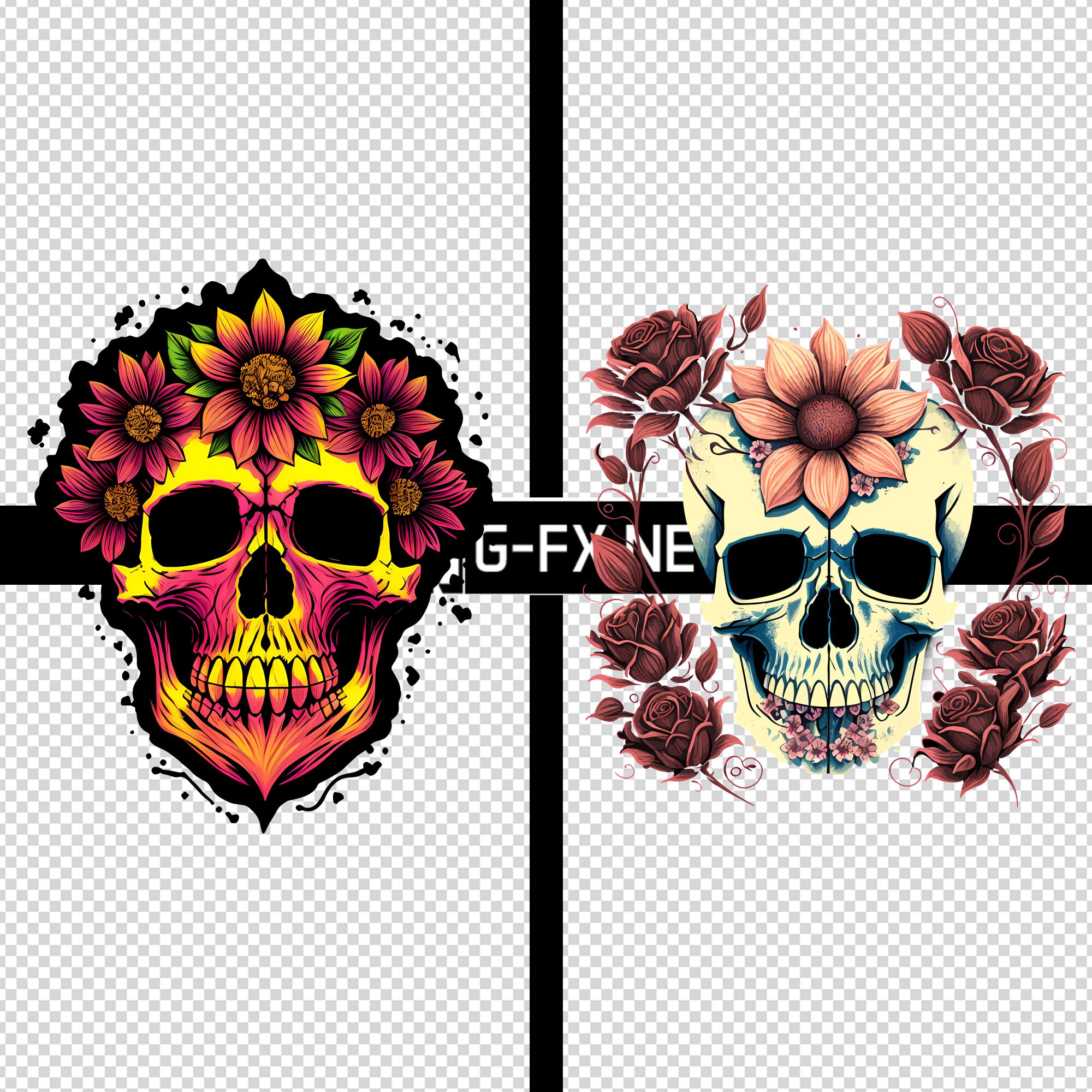 10 Skull Flower PNG, Digital Download, Floral Skull Png, Transparent ...