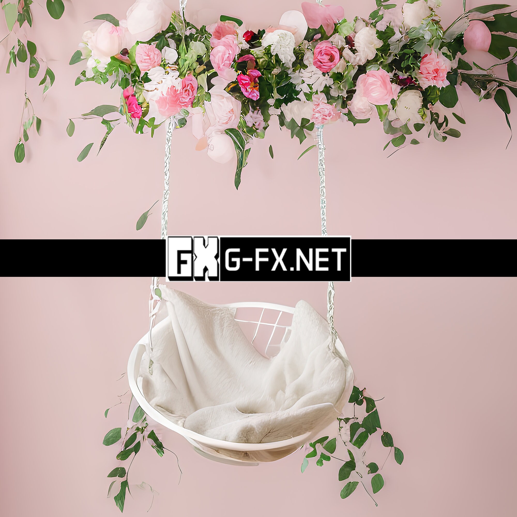 10 Newborn Floral Swing Digital Portrait Backdrops, White Basket Swing ...