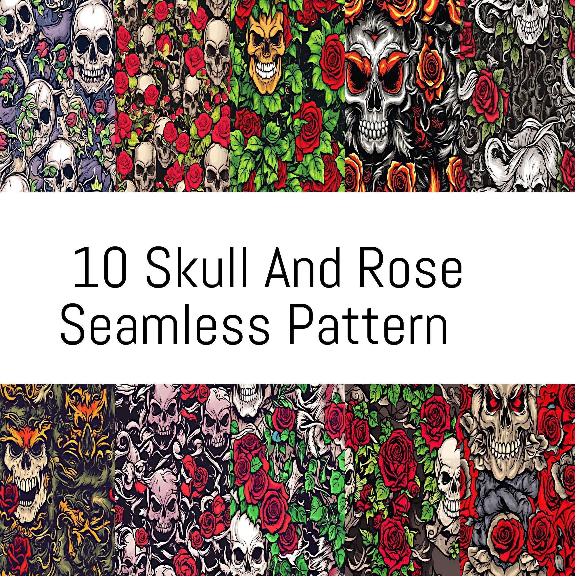 10 Skull and Rose Pattern Seamless Pattern Design File, Digital Paper ...