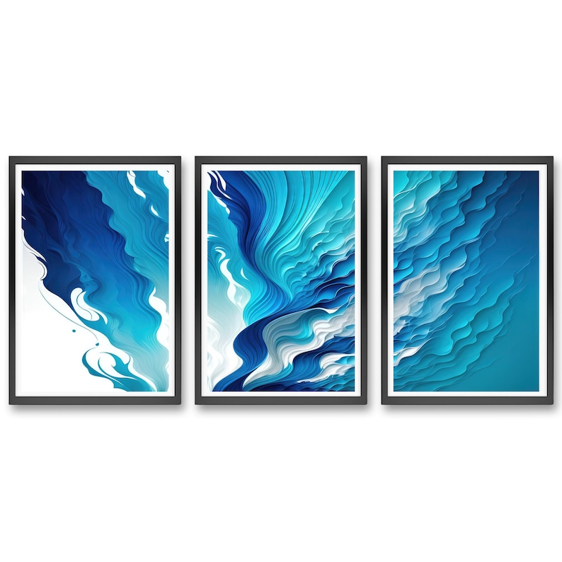 Blue Wall Art, Set of 3, Printable Wall Art, Multi Panel, Ombre ...