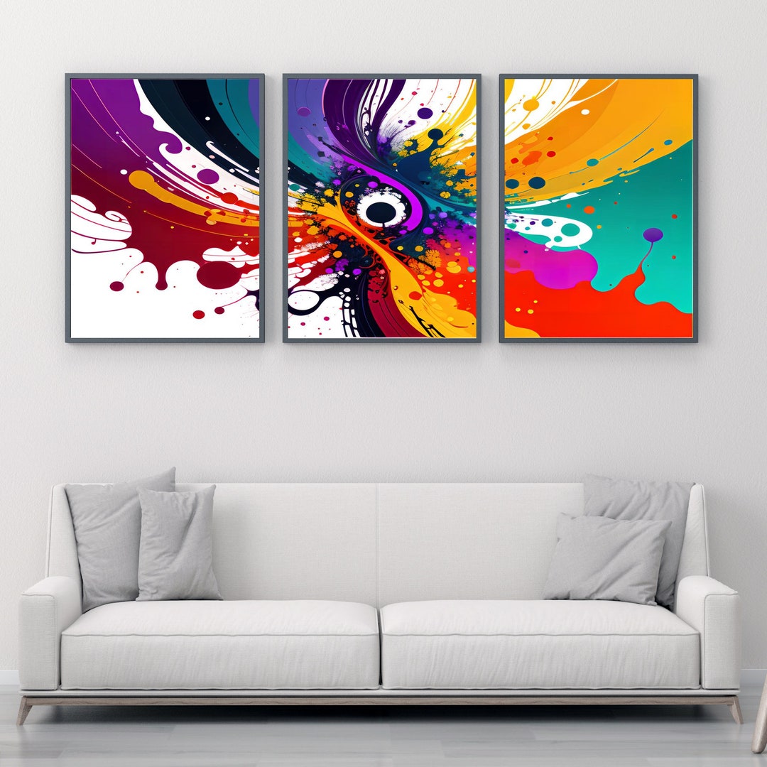 Colorful Wall Art, Printable Wall Art, Set of 3 Prints, Abstract Wall ...