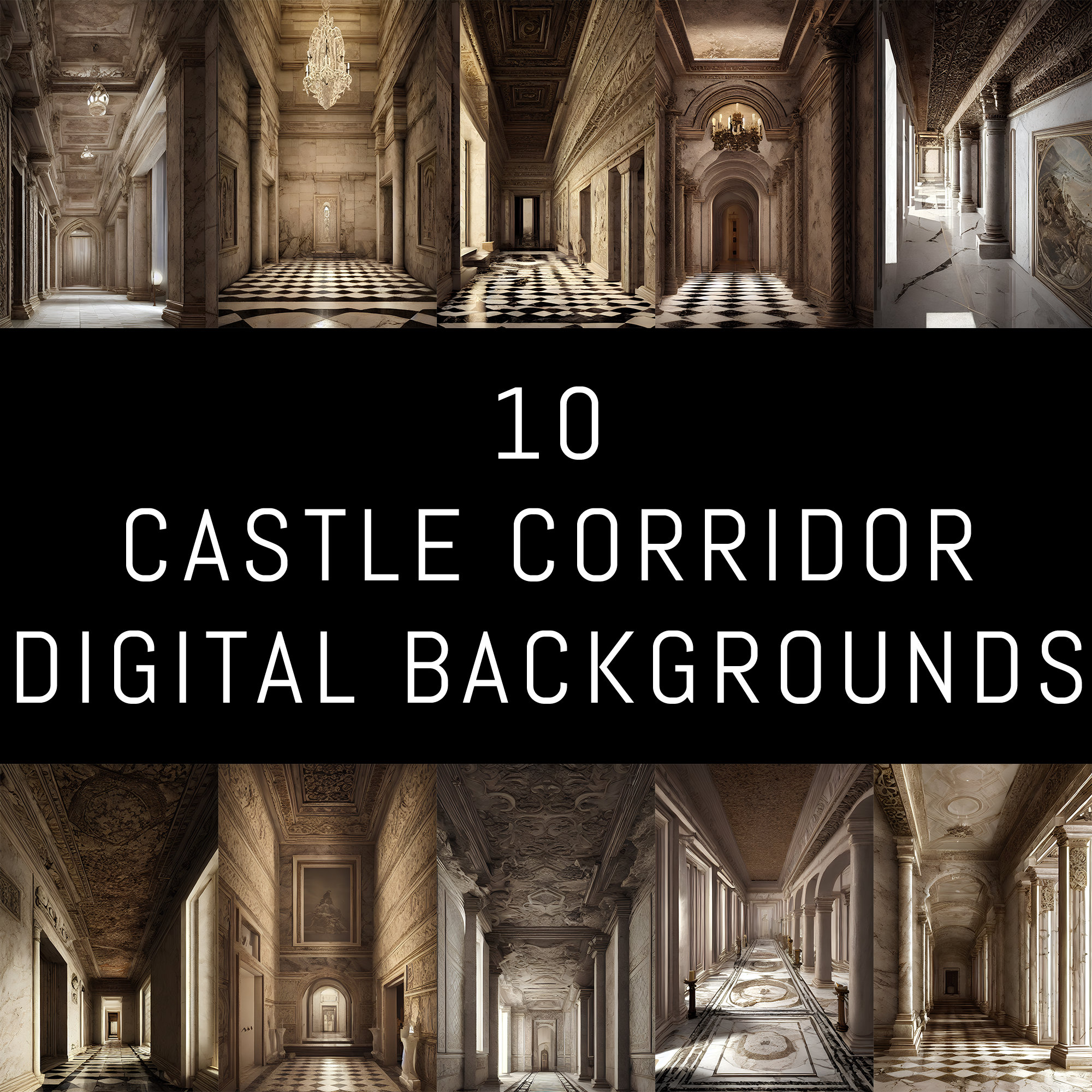 10 Castle Corridor Digital Backgrounds, Empty Castle Corridor Backdrop ...