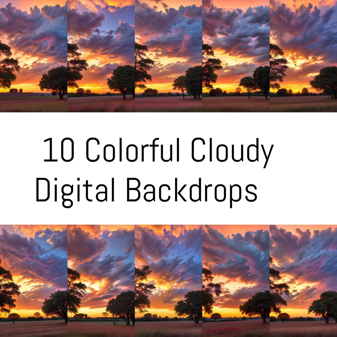10 Colorful Sky Backgrounds, Clouds Digital Backdrop, Cloudscape ...