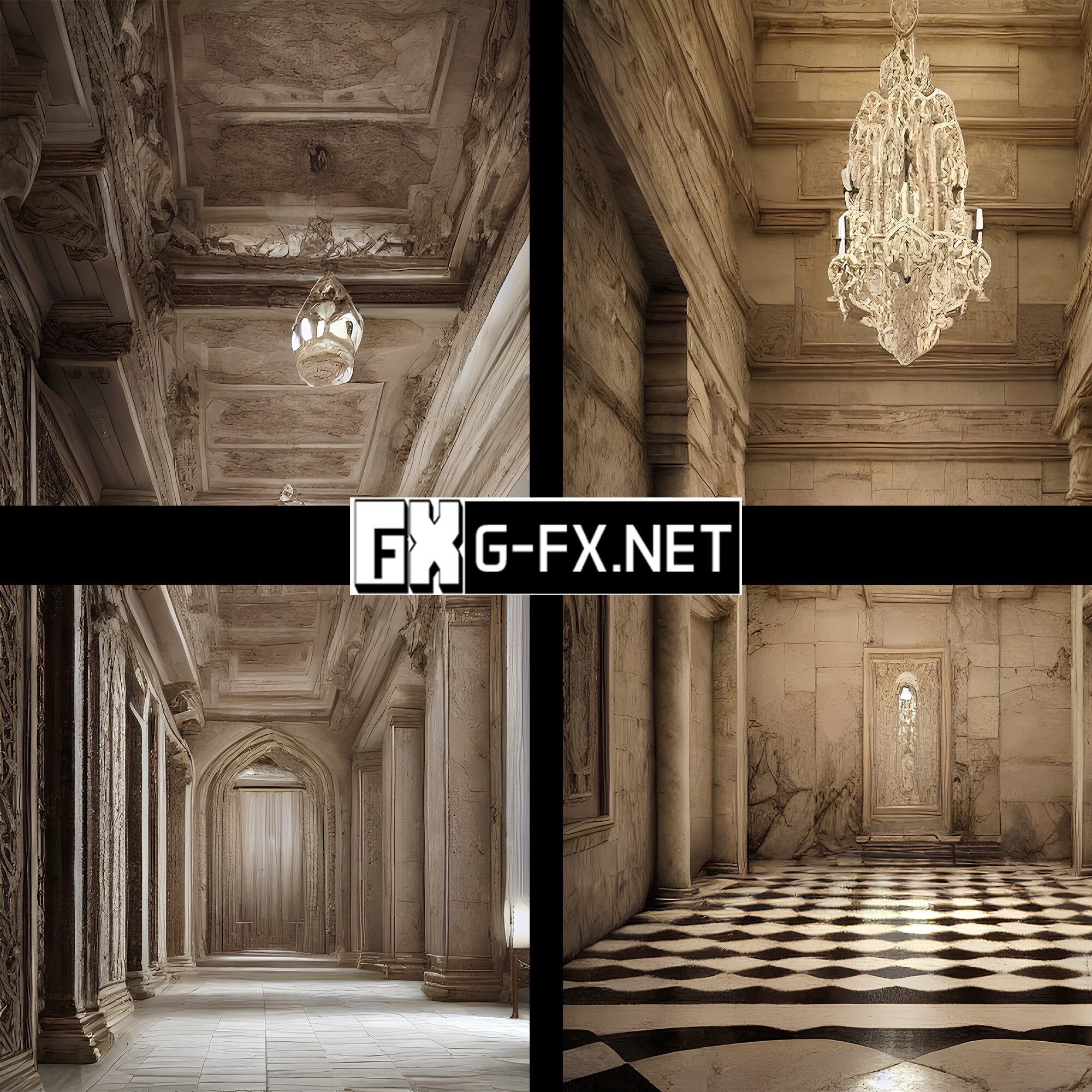 10 Castle Corridor Digital Backgrounds, Empty Castle Corridor Backdrop ...
