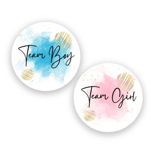 Team Boy & Team Girl Stickers for Gender Reveal Vote Water Color Pink ...
