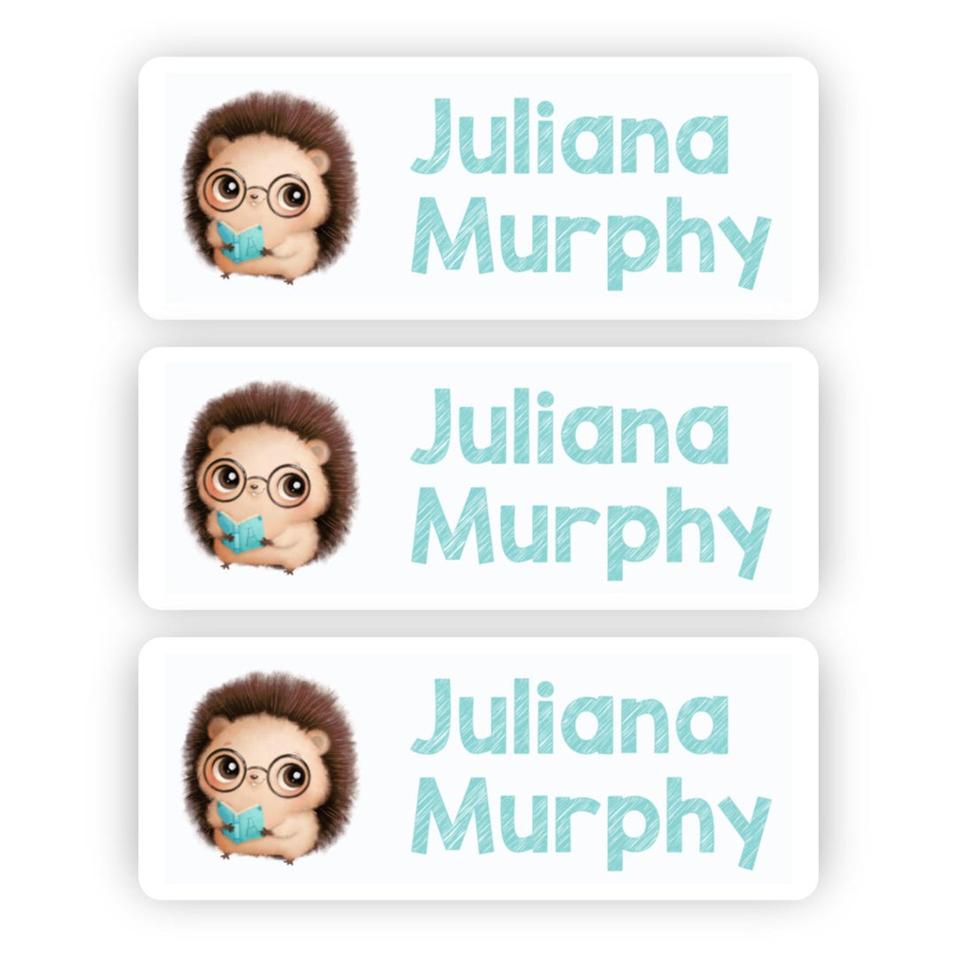 Personalized School Supply Labels | Hedgehog Name Stickers (sheet of 30 ...