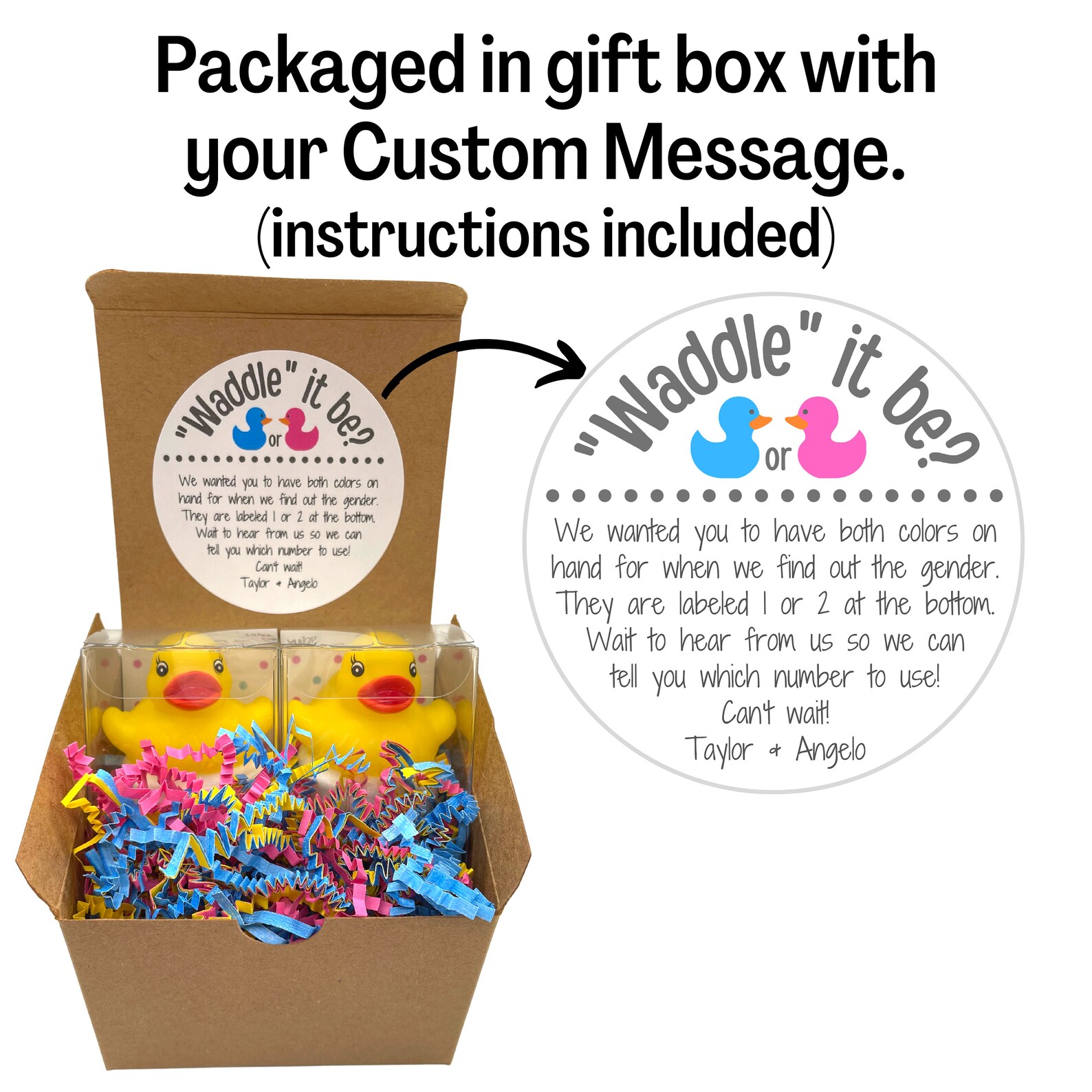 Set of 2 Waddle It Be? Rubber Duck Gender Reveal Fizz by Mail ...