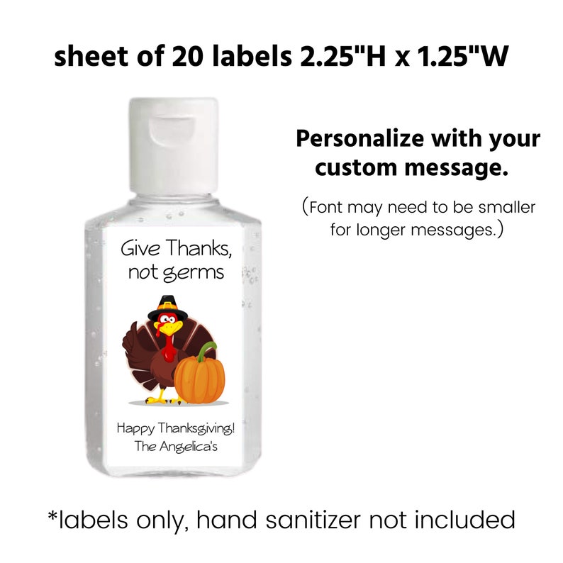 Sheet of 20 Personalized Hand Sanitizer Stickers Give Thanks | Etsy