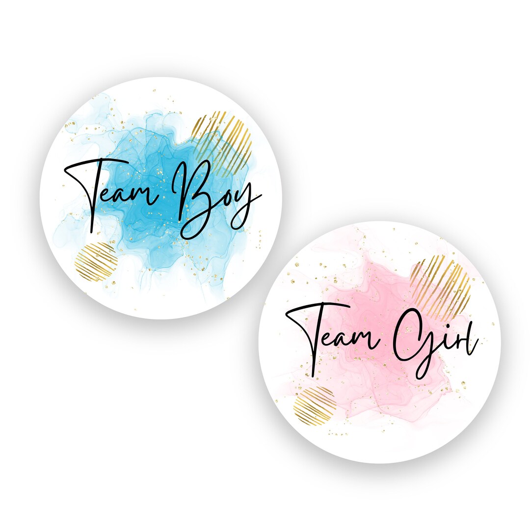 Team Boy & Team Girl Stickers for Gender Reveal Vote Water Color Pink ...