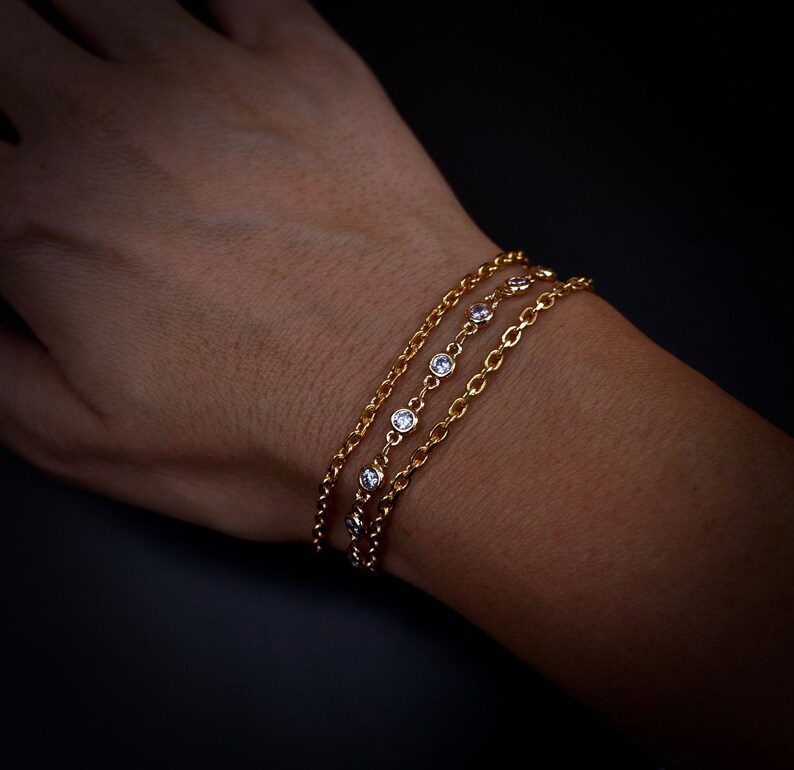 3 Row Bezel Diamond Chain Bracelet | Etsy