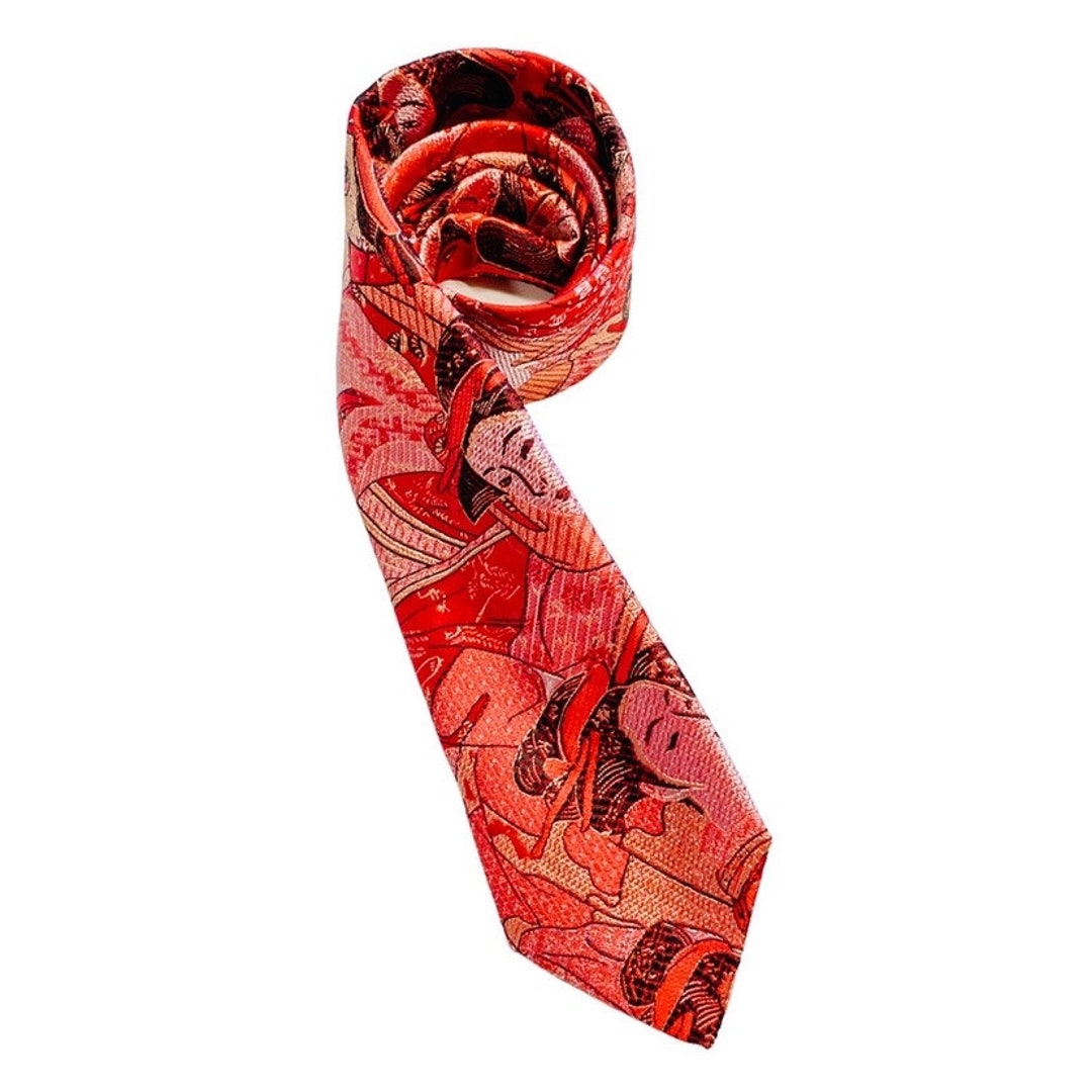 Jacquard Red Geisha Tie, Gifts for Men, Wedding Ties, Japanese Ties - Etsy