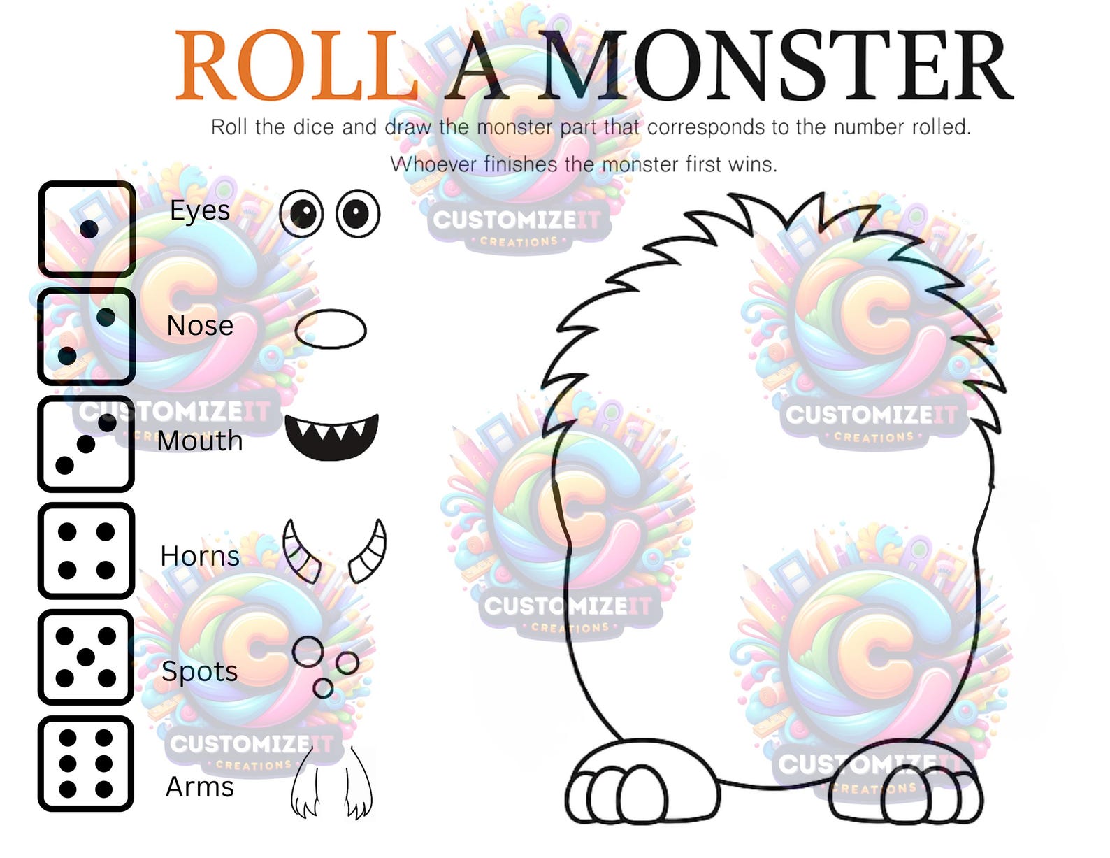 Roll A Monster Game | Printable Halloween Dice Drawing Activity for ...
