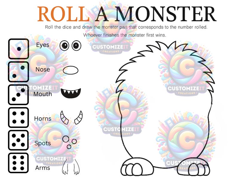 Roll A Monster Game | Printable Halloween Dice Drawing Activity for ...