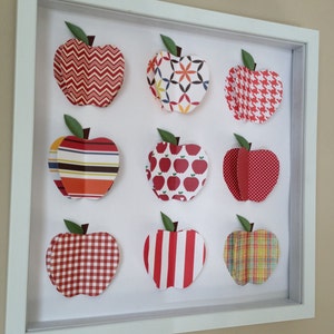 Red Apple, 3D Paper Art, 12x12 Shadow Box Frame, Apple Decor, Kitchen ...