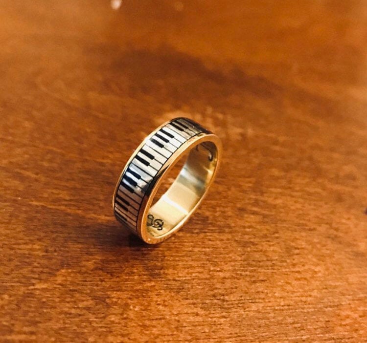 Piano Ring, 9k Gold and Sterling Silver - Etsy