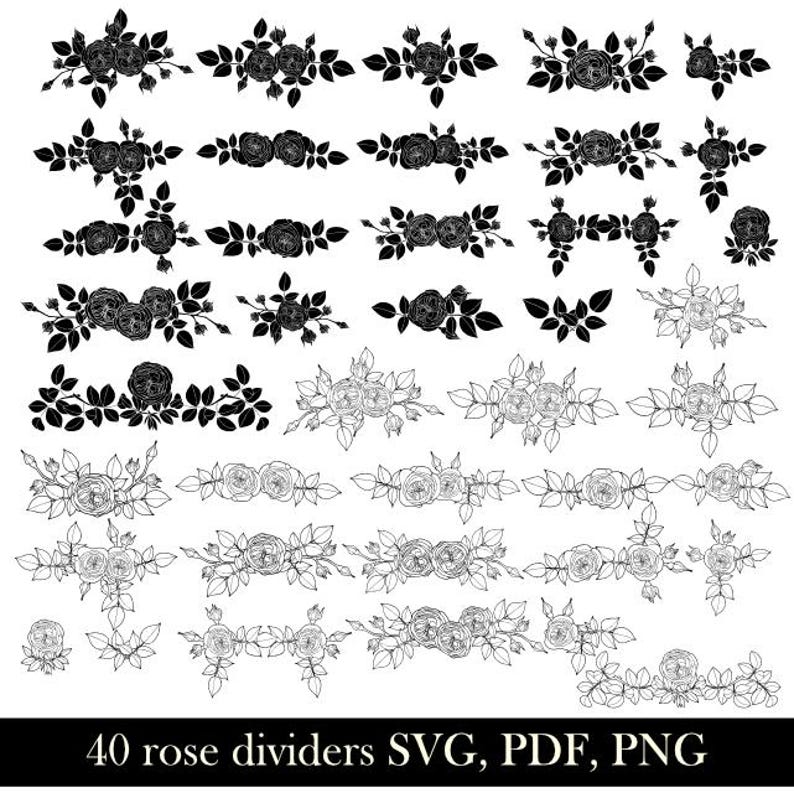 Decorative Rose Divider SVG Bundle, 40 Hand Drawn Floral Arrangements ...