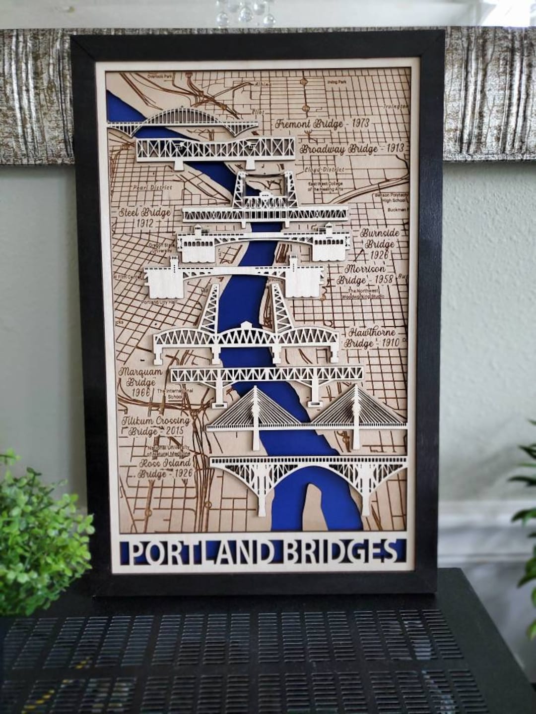 3D Map on Wood, Portland Bridges, Laser Cut/engraved, 5 Layers ...