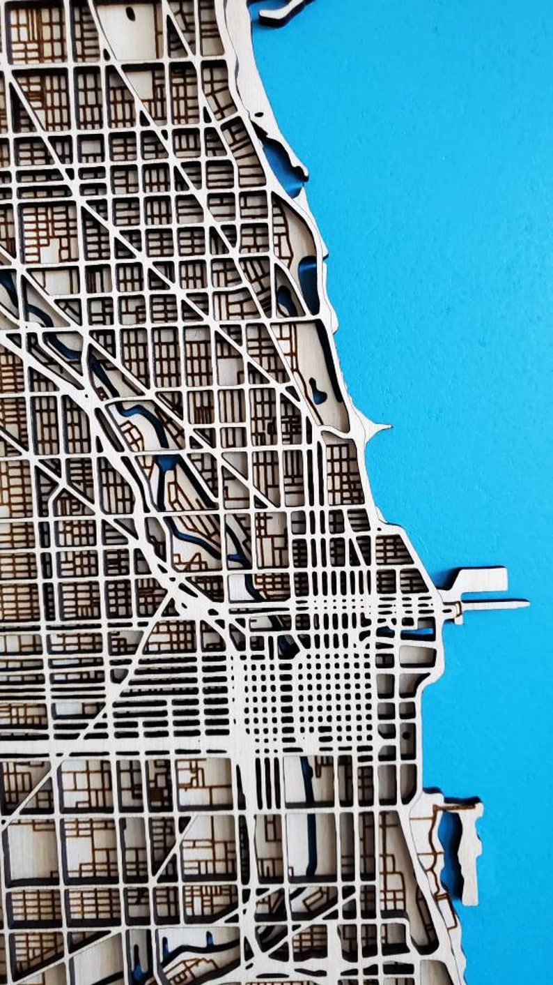 Chicago 3D Map on Wood Laser Cut/engraved 5 Layers - Etsy